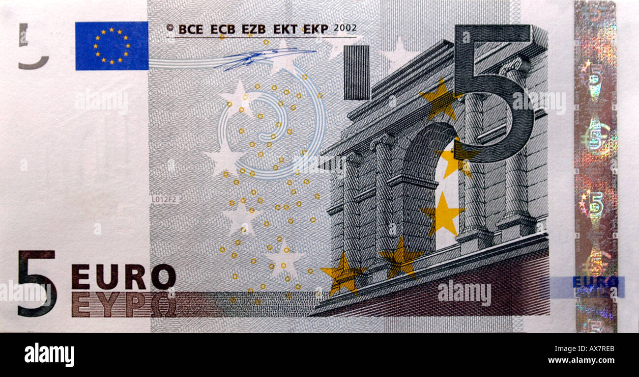 5 Euro note against a white background Stock Photo - Alamy