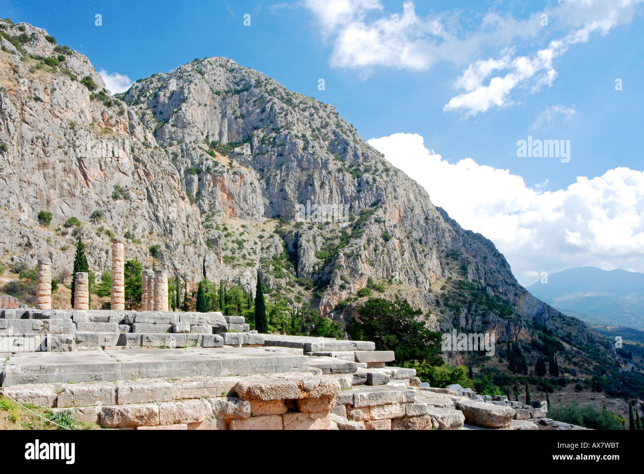 Temple of Apollo, Delphi, at the foot of Mount Parnasus - site of the ...