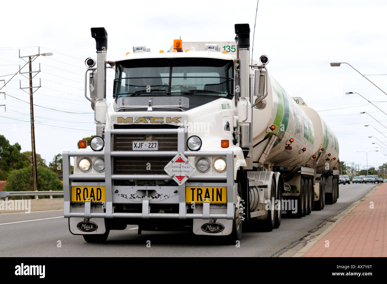 A Mack Titan road train tanker on Bower Road, near Port Adelaide in ...