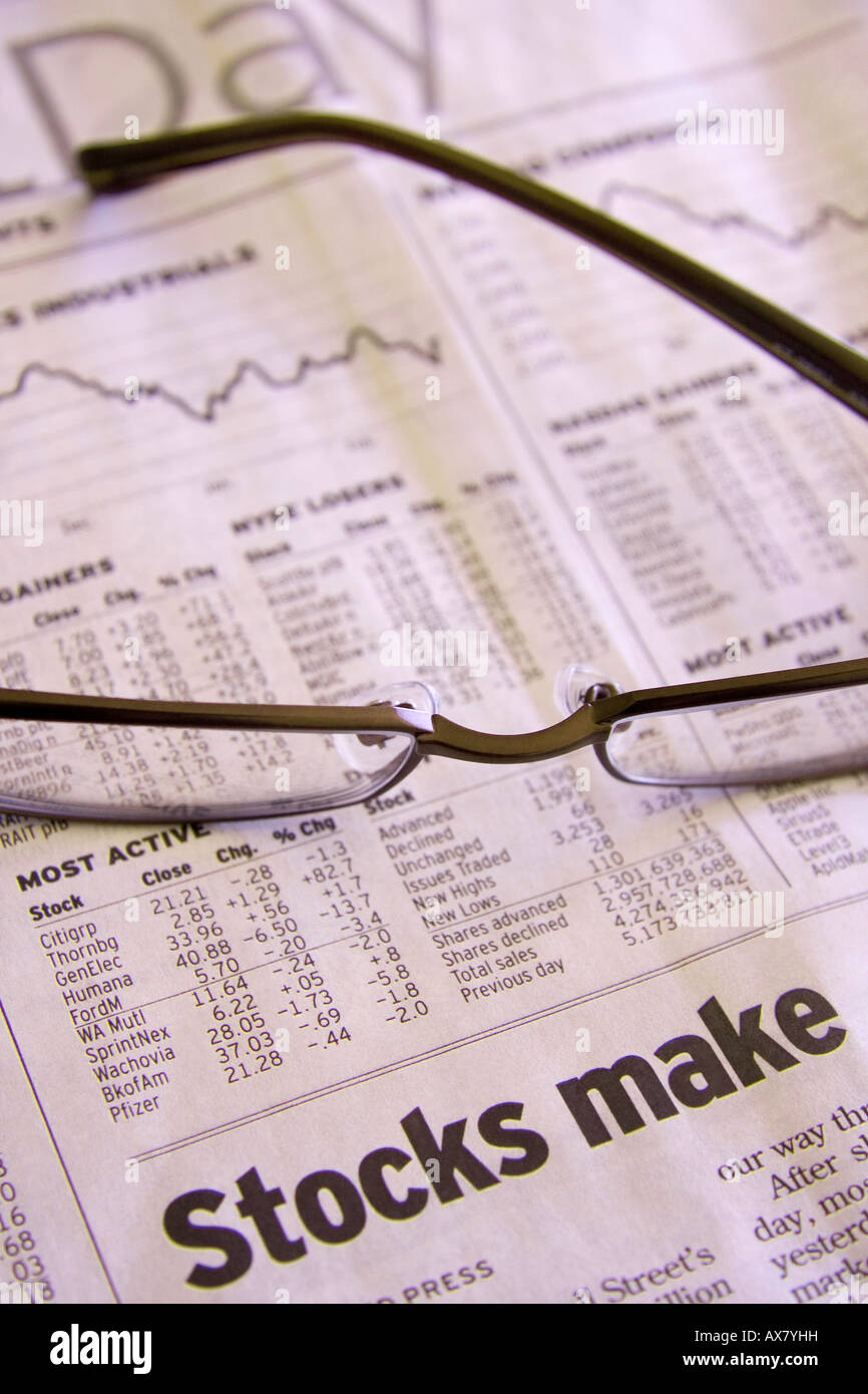 Financial page in newspaper Stock Photo - Alamy