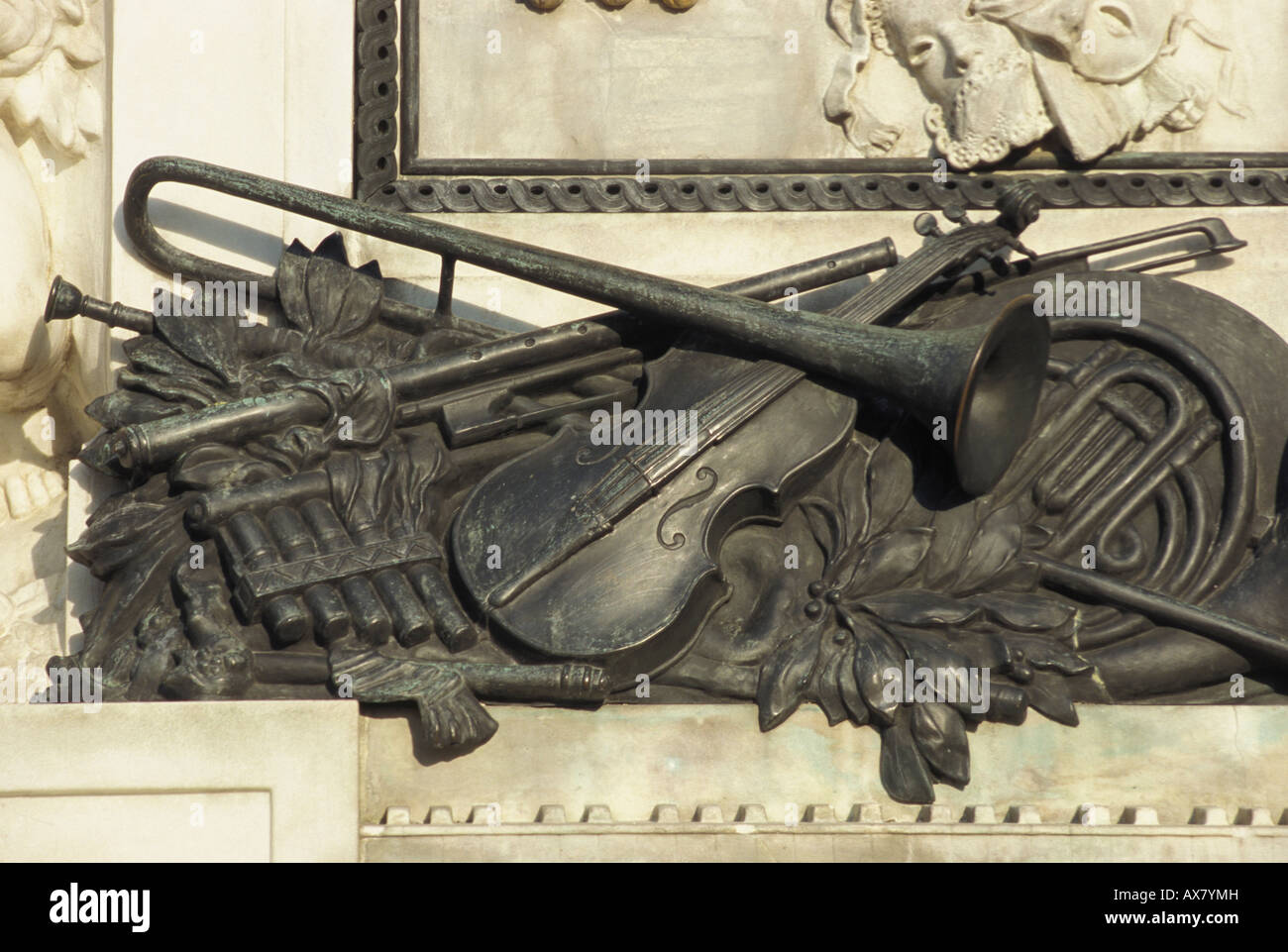 instrument detail Mozart monument in the Viennese Burggarten Stock ...