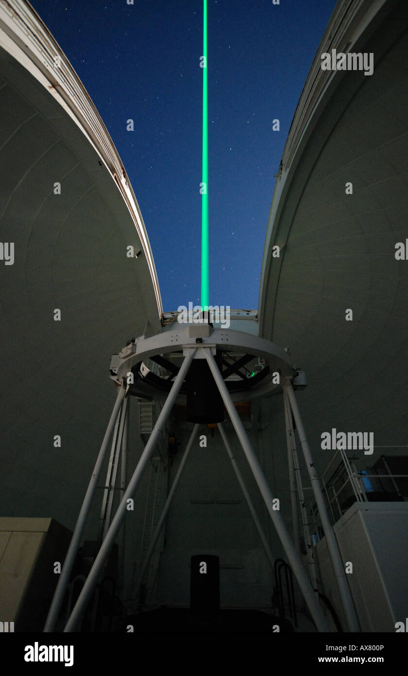 A laser beam is launched from the William Herschel Telescope to produce ...