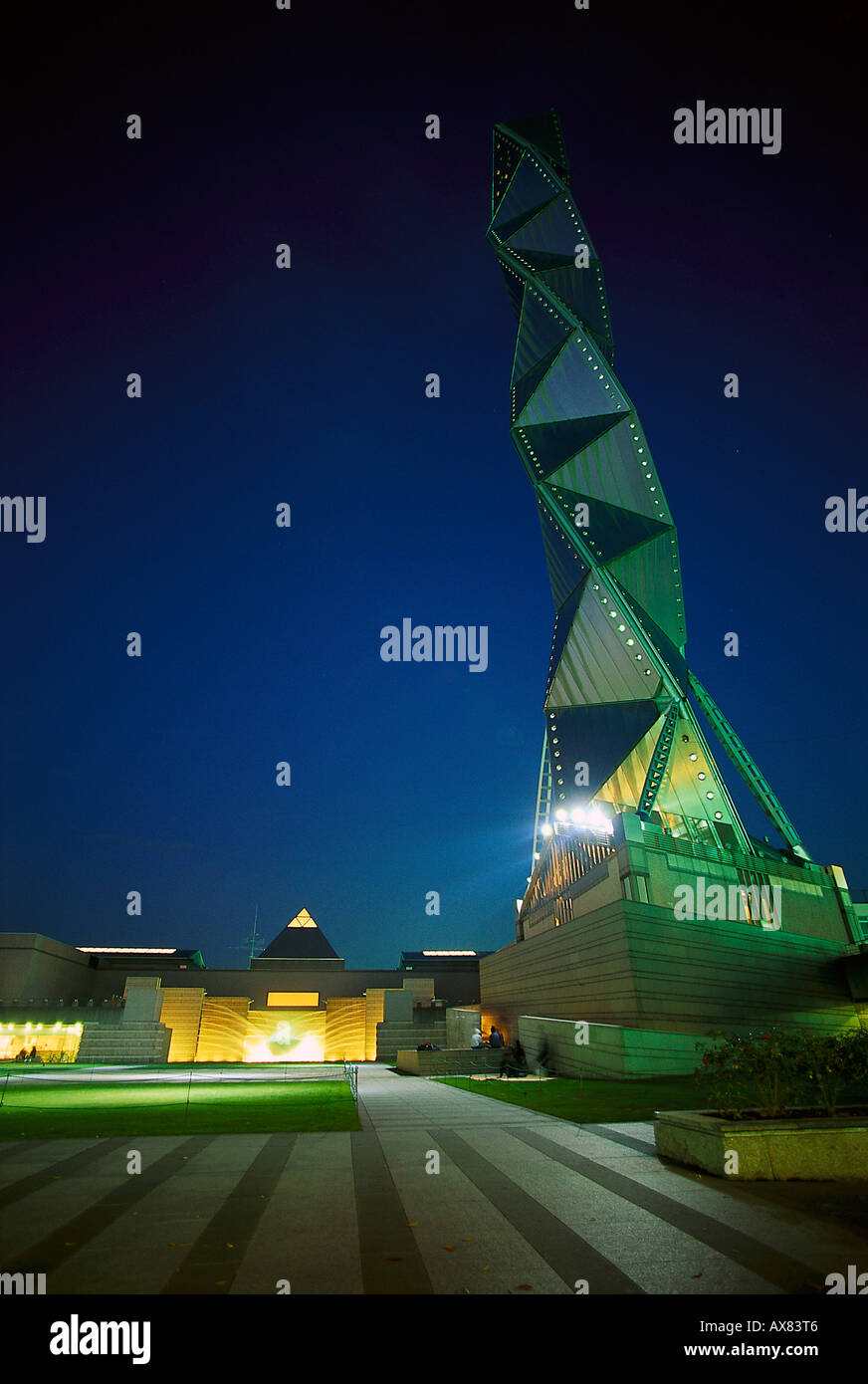The illuminated Art Tower Mito at the Museum for Contemporary Art ...