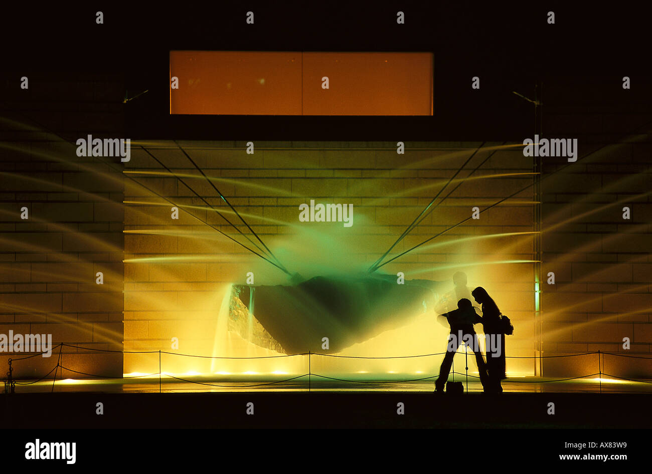People in front of a suspended rock, Art Tower Mito, Museum of ...