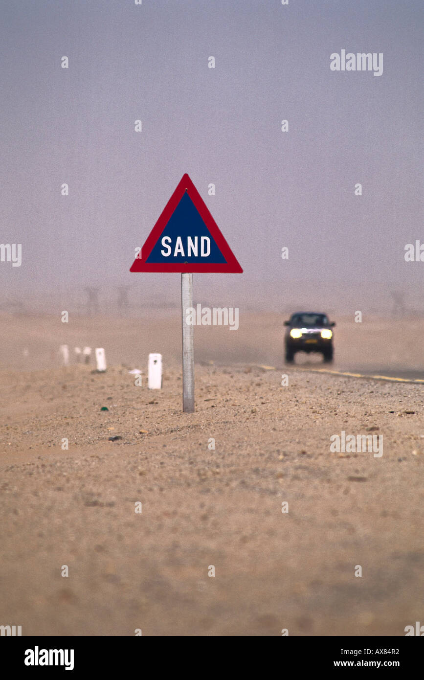 Sandstorm, Road east of Walvis Bay, Namib Desert Naminia Stock Photo ...