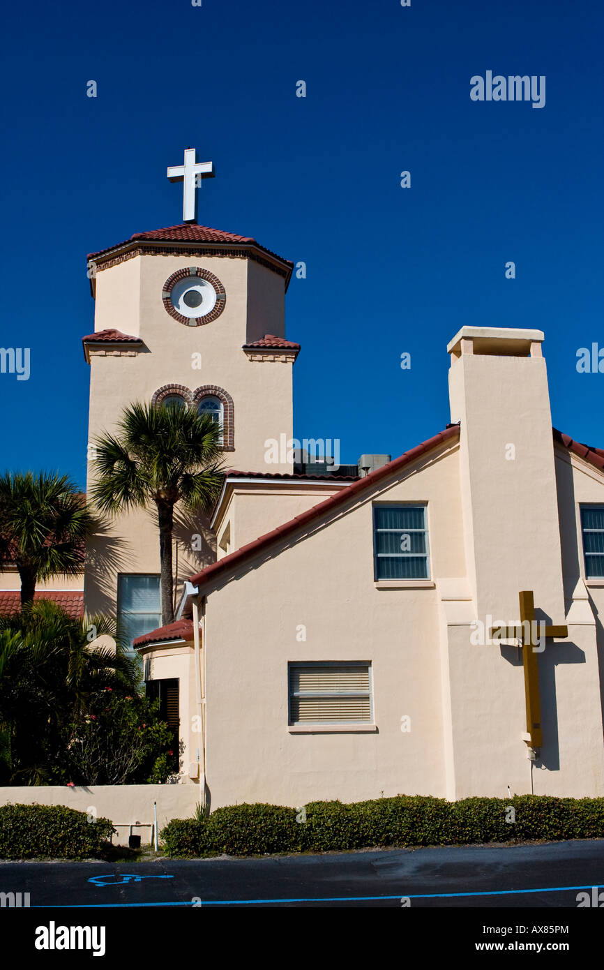 Spanish style church against deep blue sky Stock Photo - Alamy