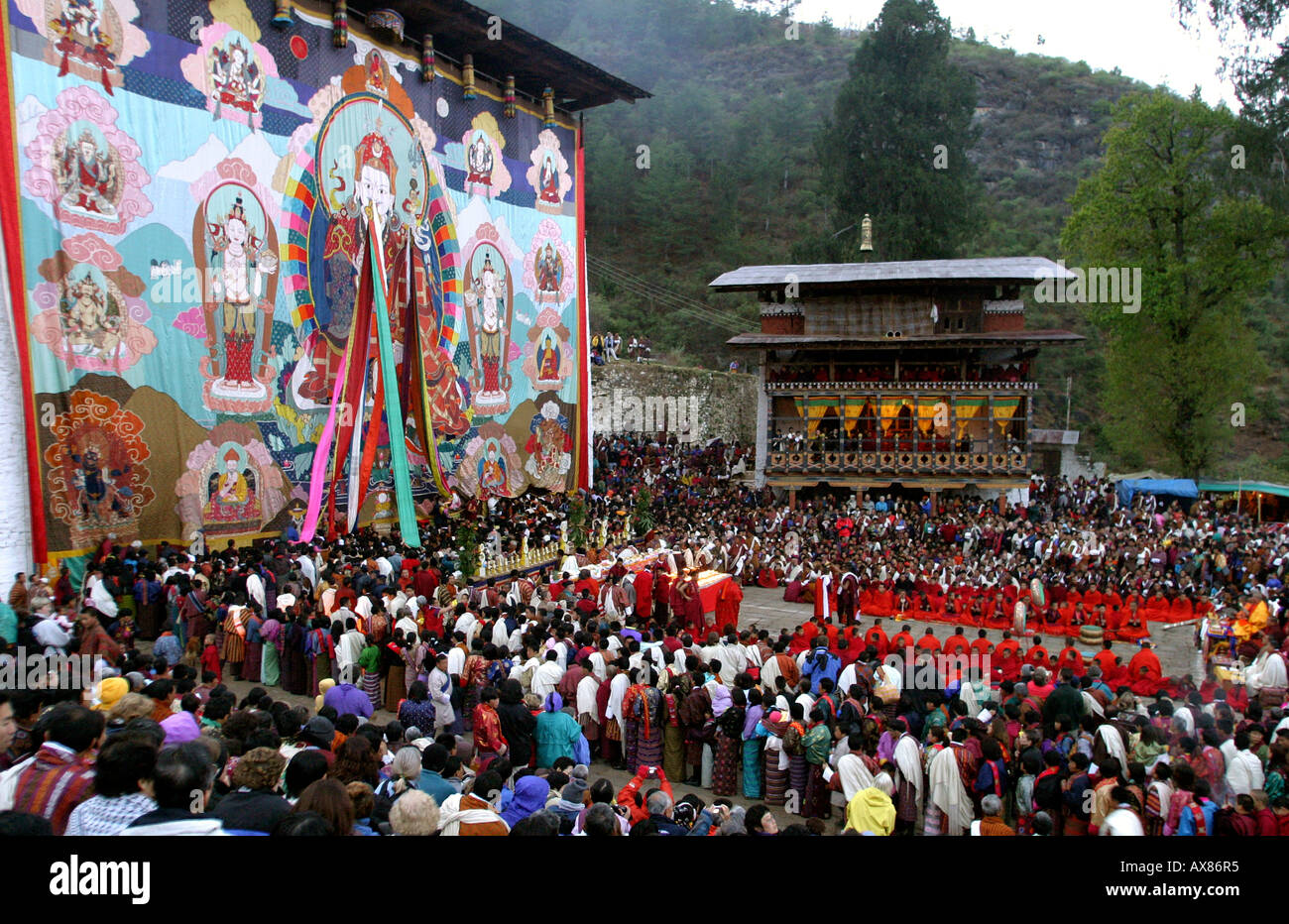Bhutan Paro Festival Tsechu revealing the Thanka Thongdruel and the ...