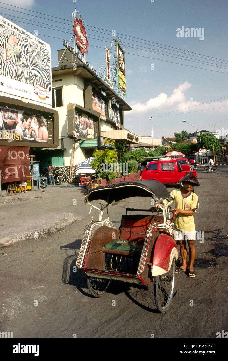 Indonesia Java Surakarta Becak human powered cycle rickshaw Stock Photo ...