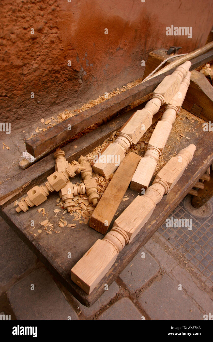Morocco Marrakesh Medina carpenters souq turned wood Stock Photo - Alamy