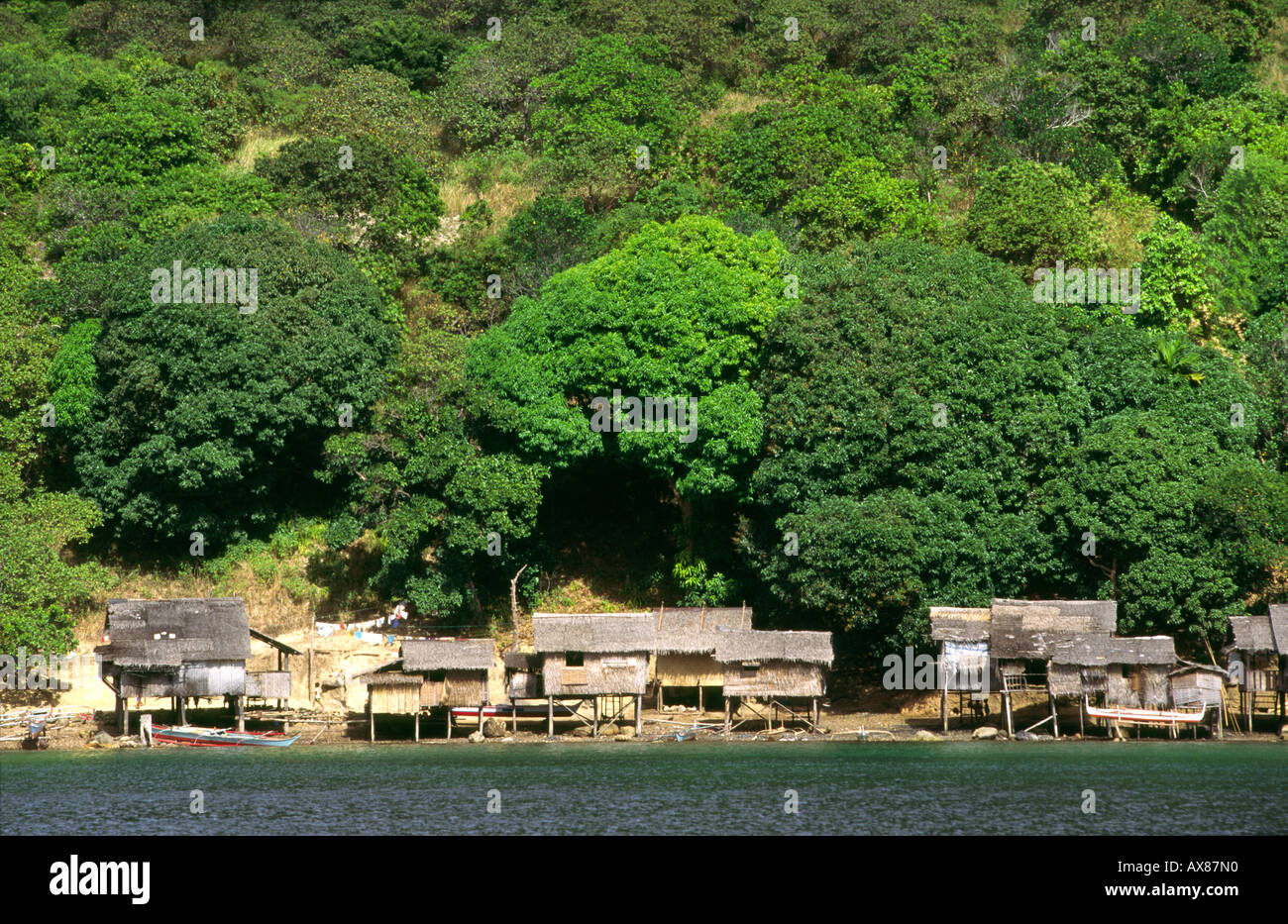 Philippines Palawan coast stilt houses Liminangcong coastal village ...