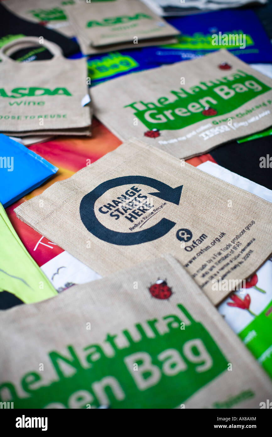 A collection of reusable shopping bags from UK shops and supermarkets ...