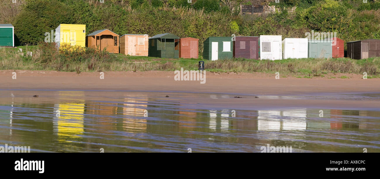 Beach huts at Coldingham Bay, Scottish Borders, Scotland Stock Photo ...