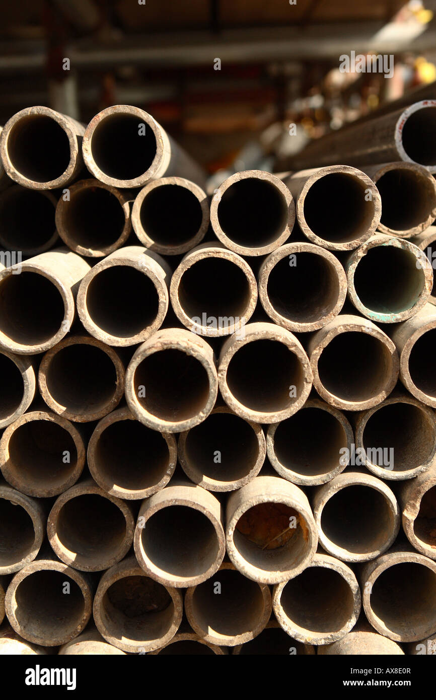 Stack of scaffolding pipes on a builders lorry Stock Photo - Alamy