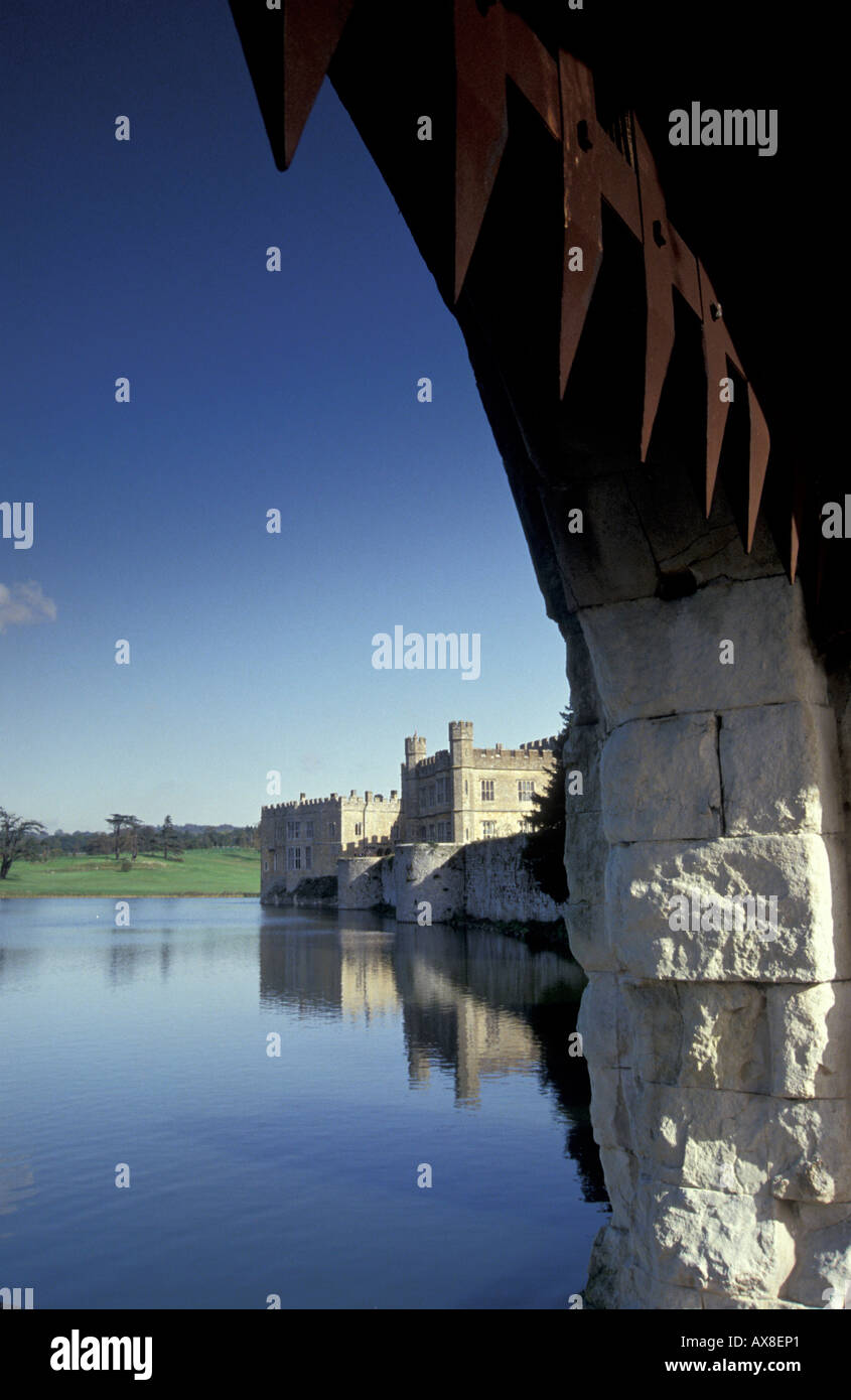 Detail of moated castle Leeds Castle, Kent, England, Great Britain ...