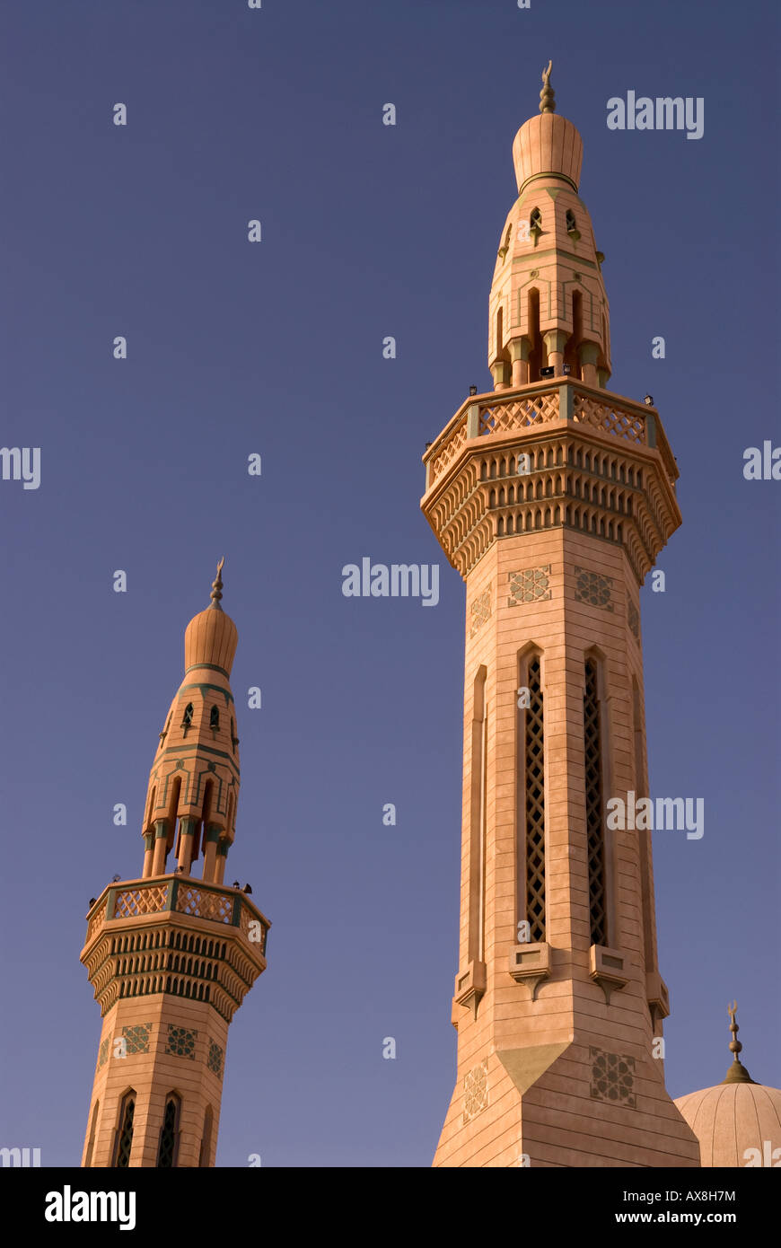 Minarets of the New Mosque in the modern town of Ghadames Libya Stock ...