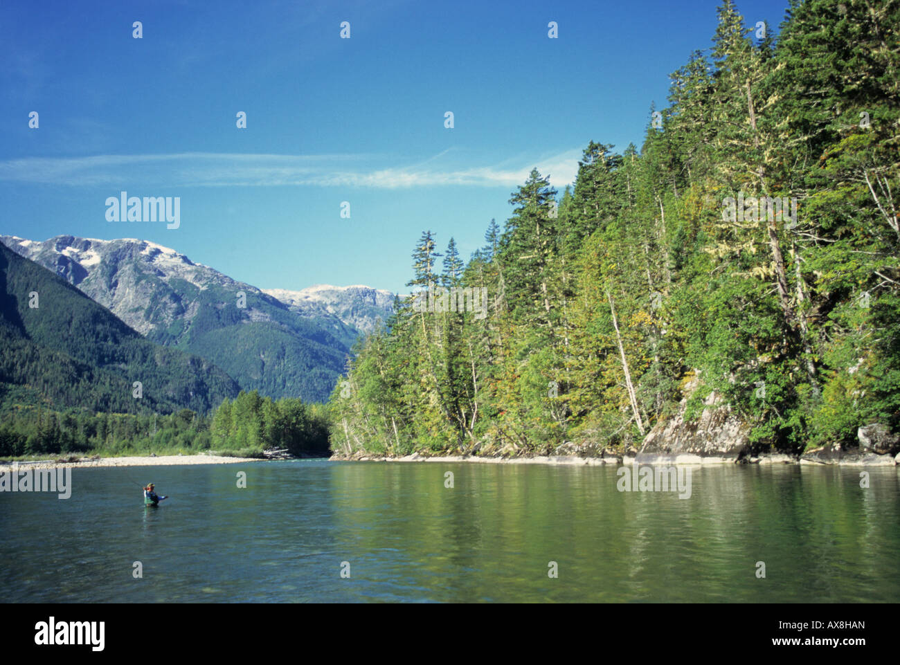 Flyfisherman scenic Dean river British Columbia Stock Photo - Alamy