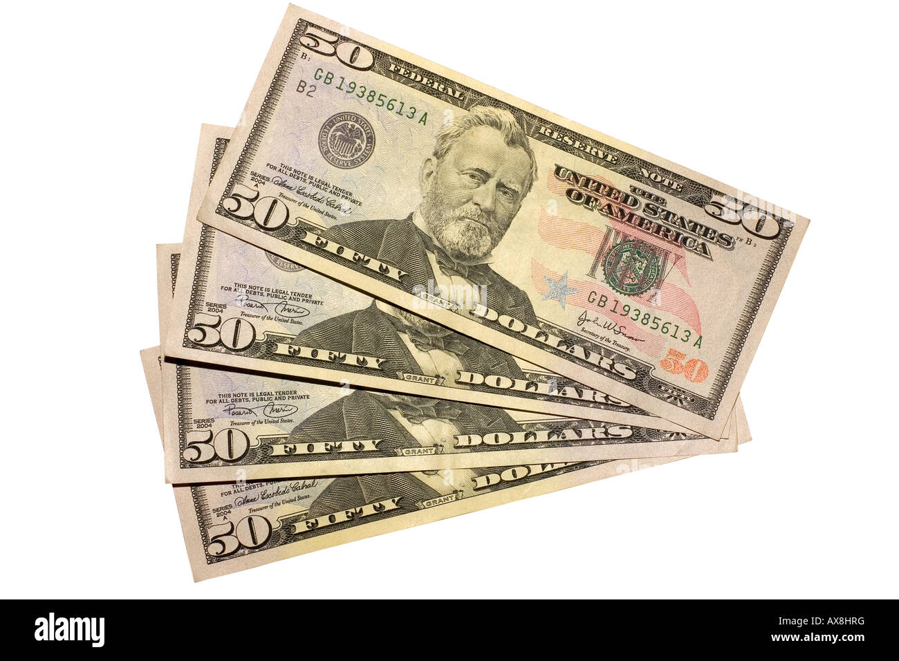 Four fifty dollars banknote isolated with clipping path Stock Photo - Alamy