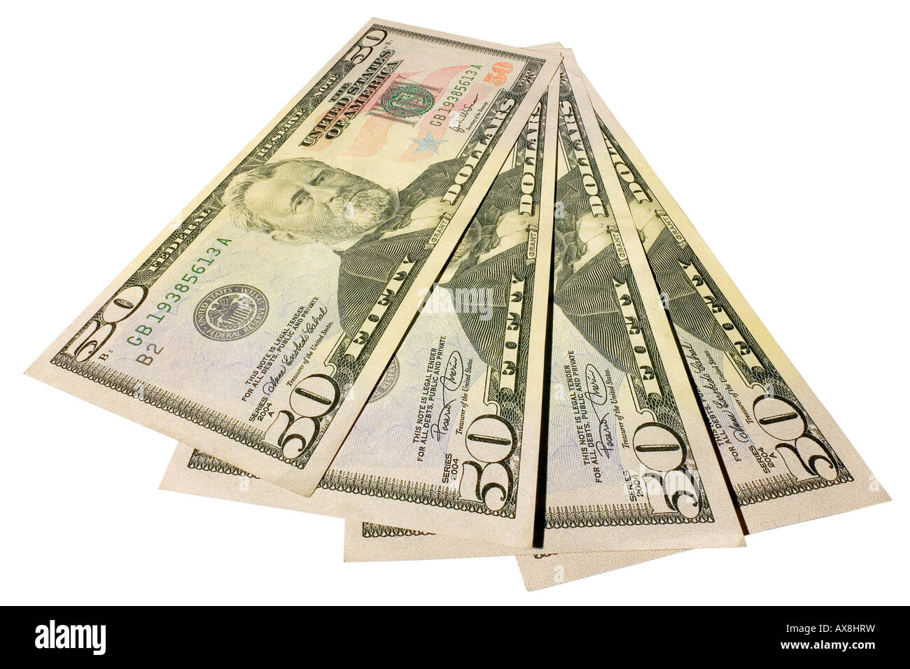 Four fifty dollars banknote isolated with clipping path Stock Photo - Alamy