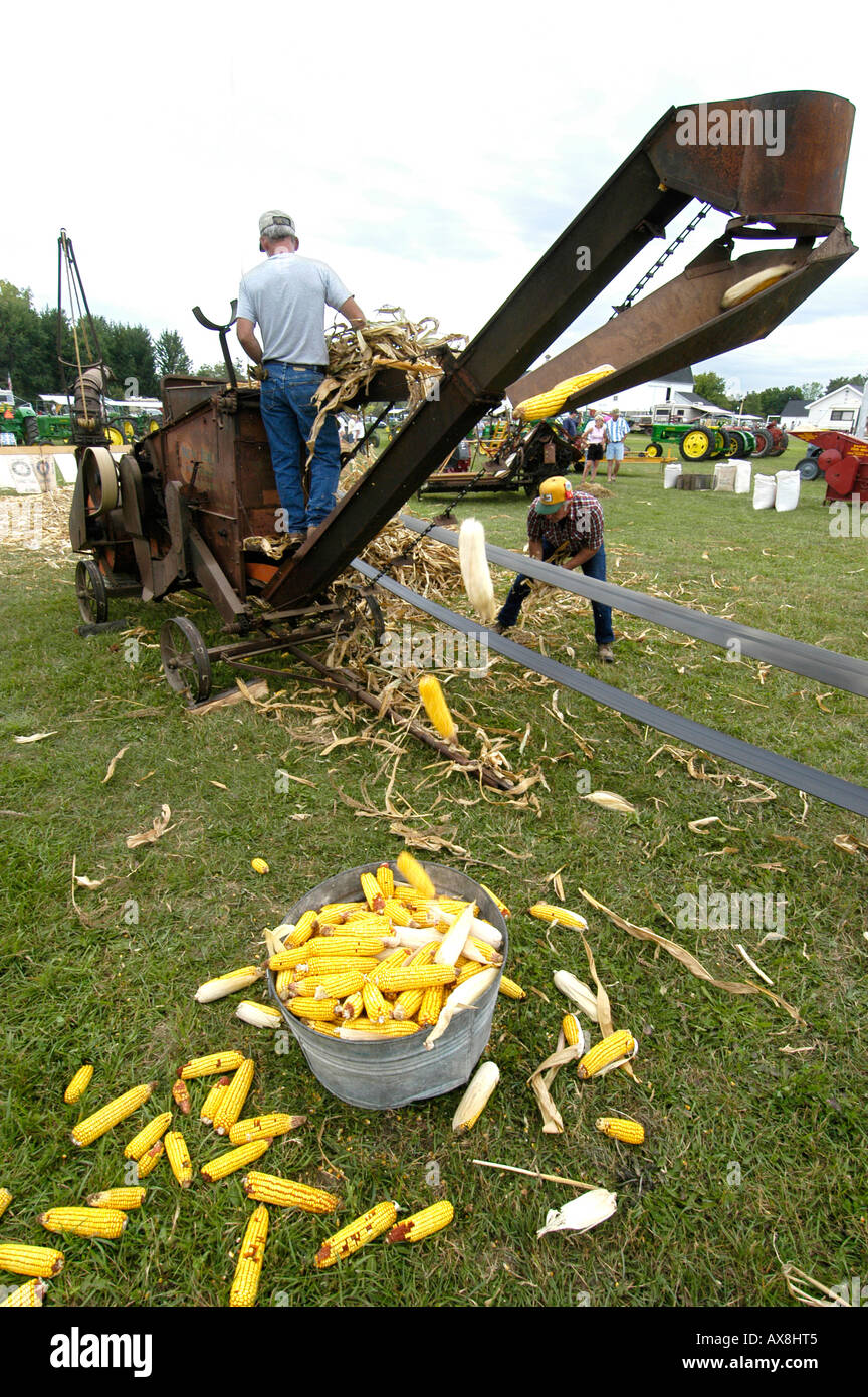 Harvesting corn with historic corn harvester Stock Photo - Alamy