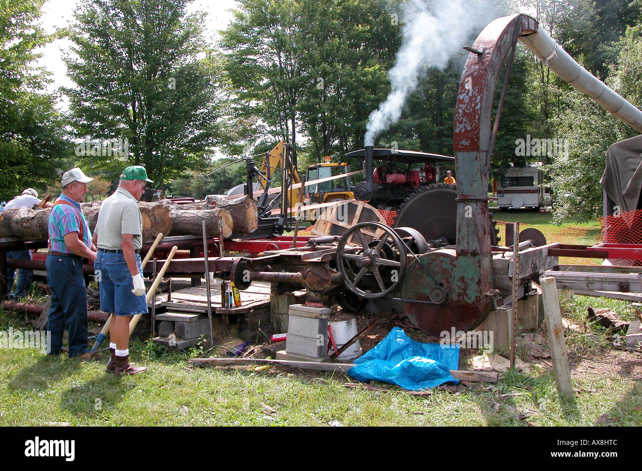 Demonstration of Steam powered log cutting saw as it was done circa ...