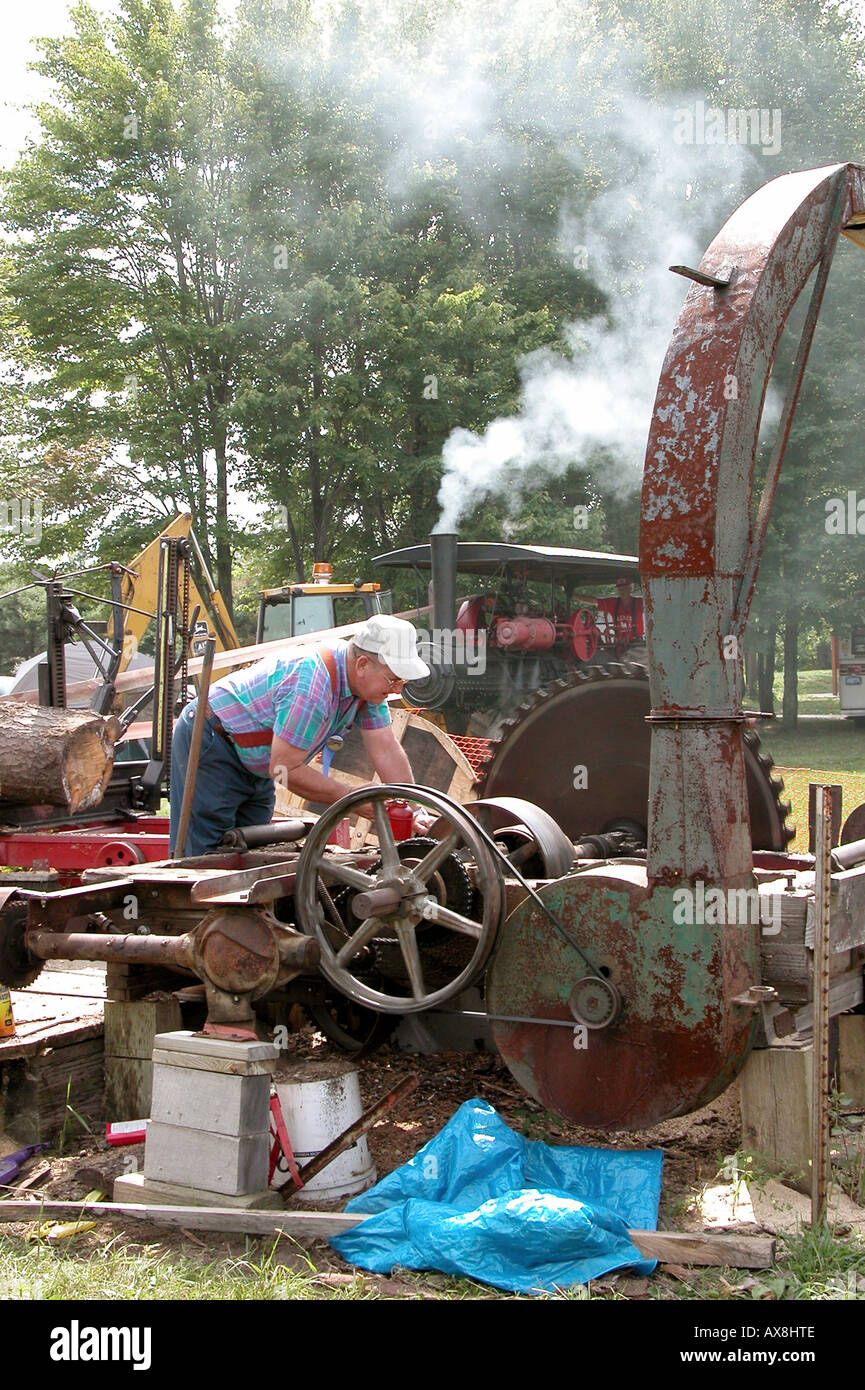 Demonstration of Steam powered log cutting saw as it was done circa ...