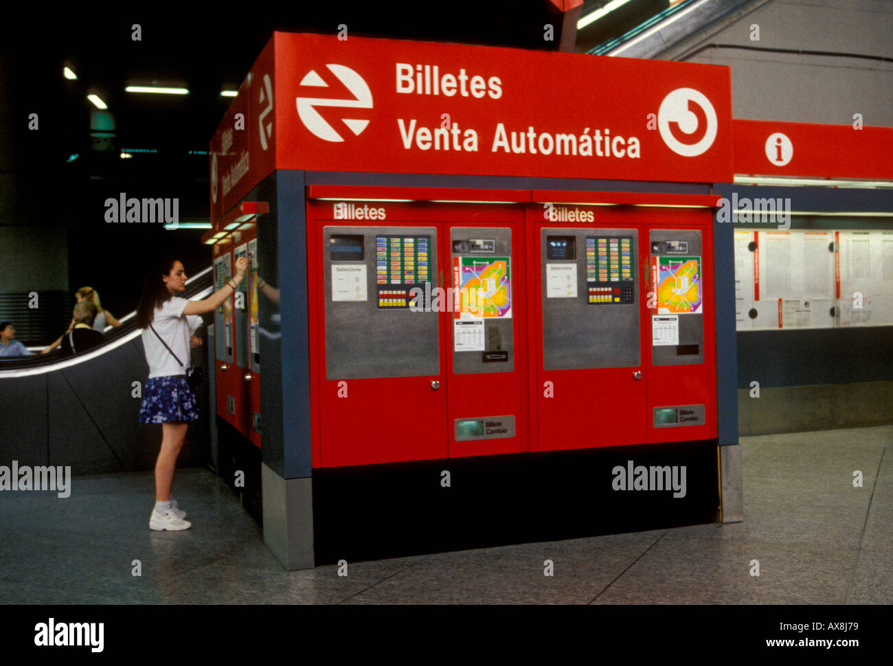 woman, buying, train ticket, automatic ticket machine, ticket machine ...