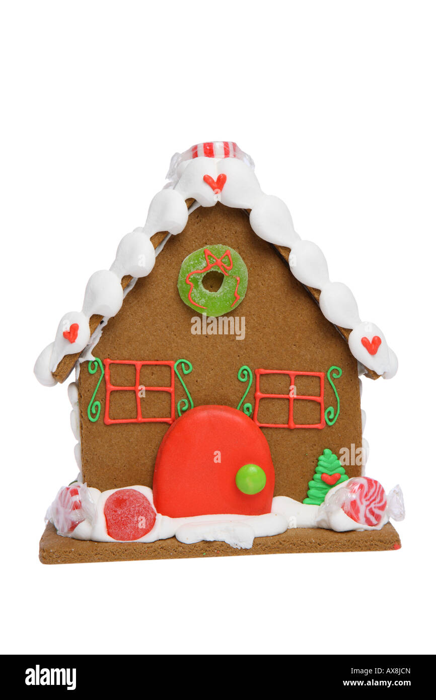 Gingerbread House cut out on white background Stock Photo - Alamy