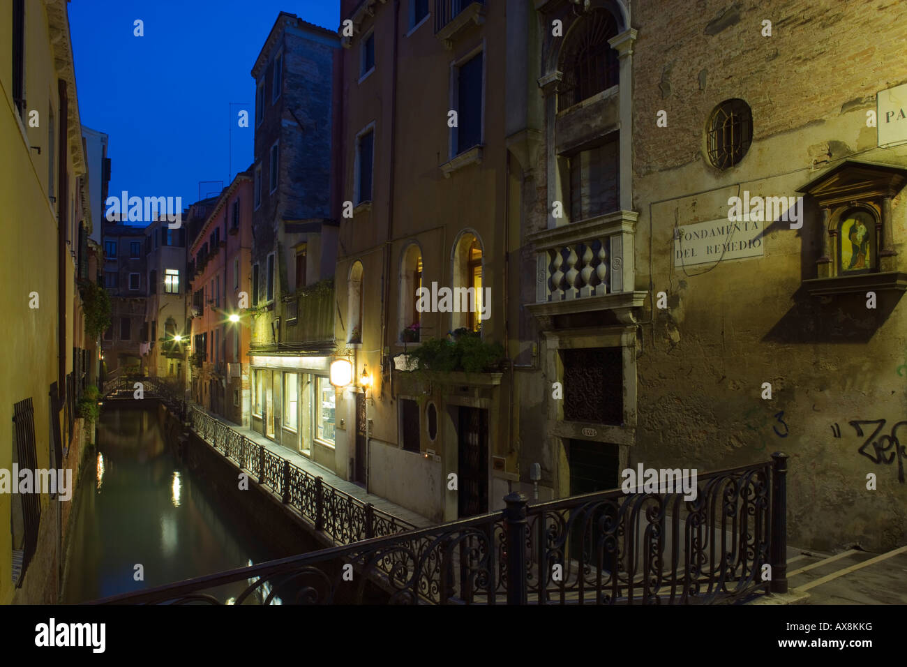 Canal scene in Castello District Venice Italy at twilight Stock Photo ...