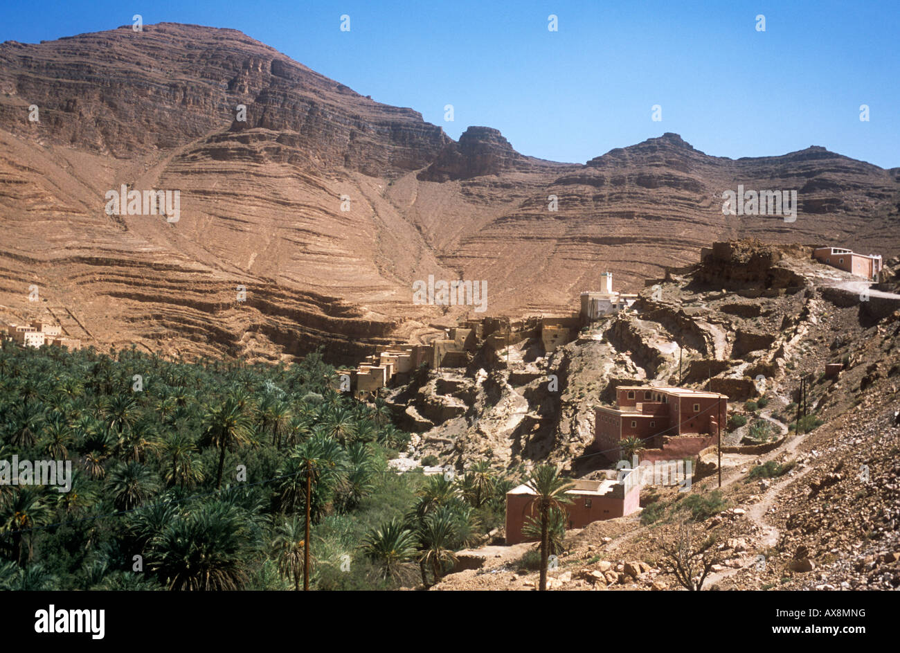 Berber Village at the Afella Ighir Oasis, Ait Mansour Gorges, south of ...