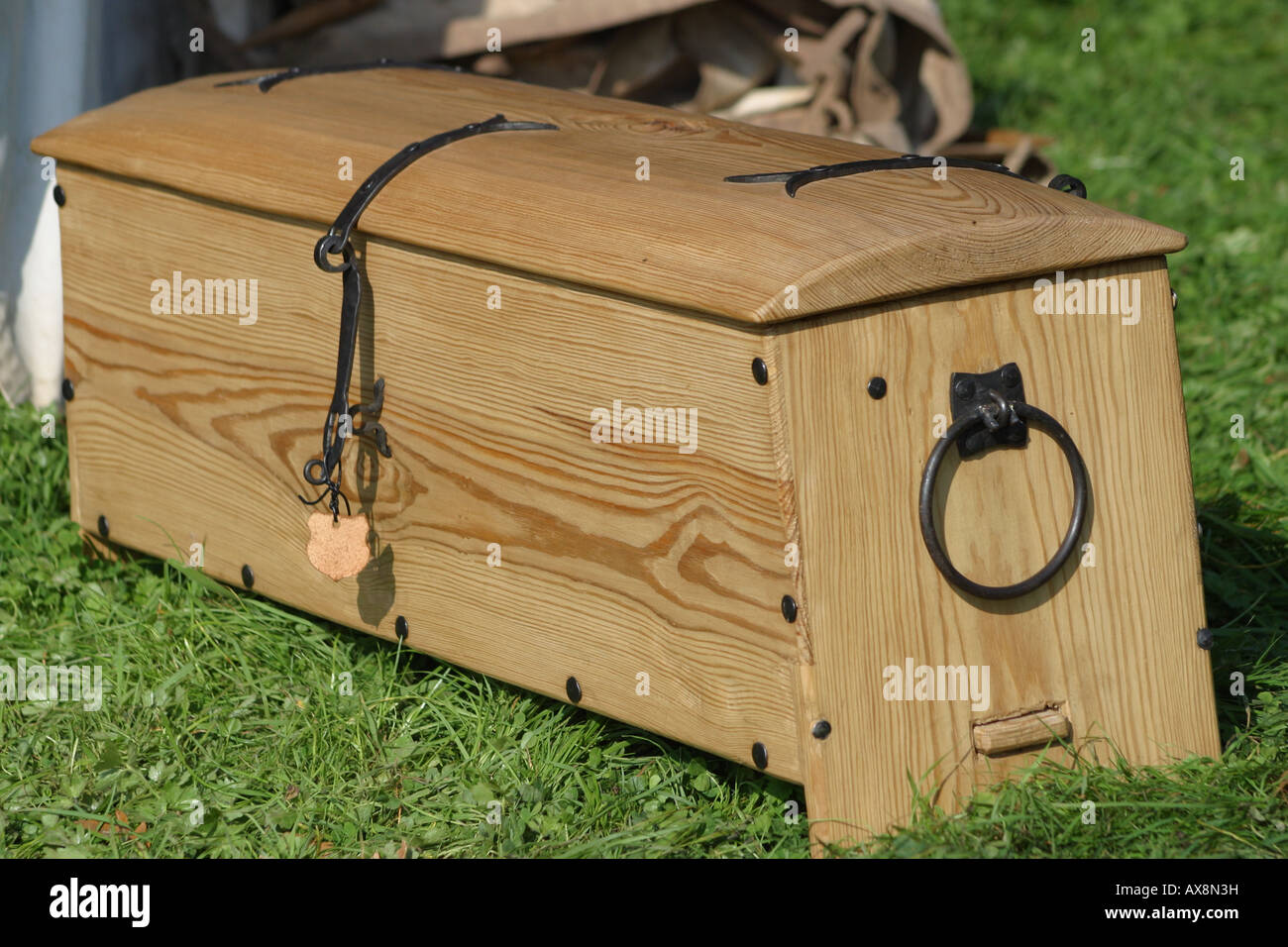medieval style simple large wooden case ironwork Stock Photo - Alamy