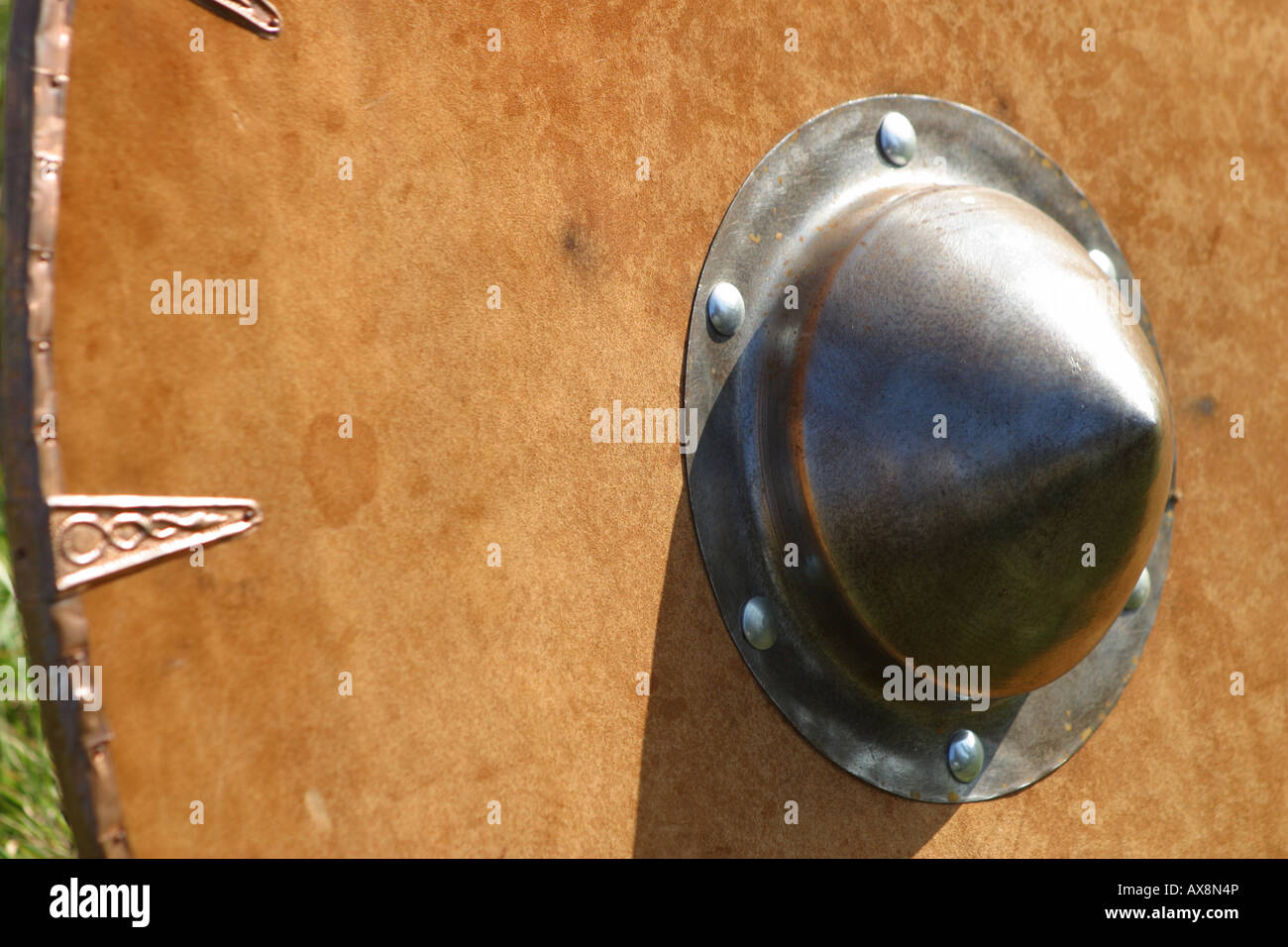 saxon style medieval wood shield metal buffer Stock Photo - Alamy