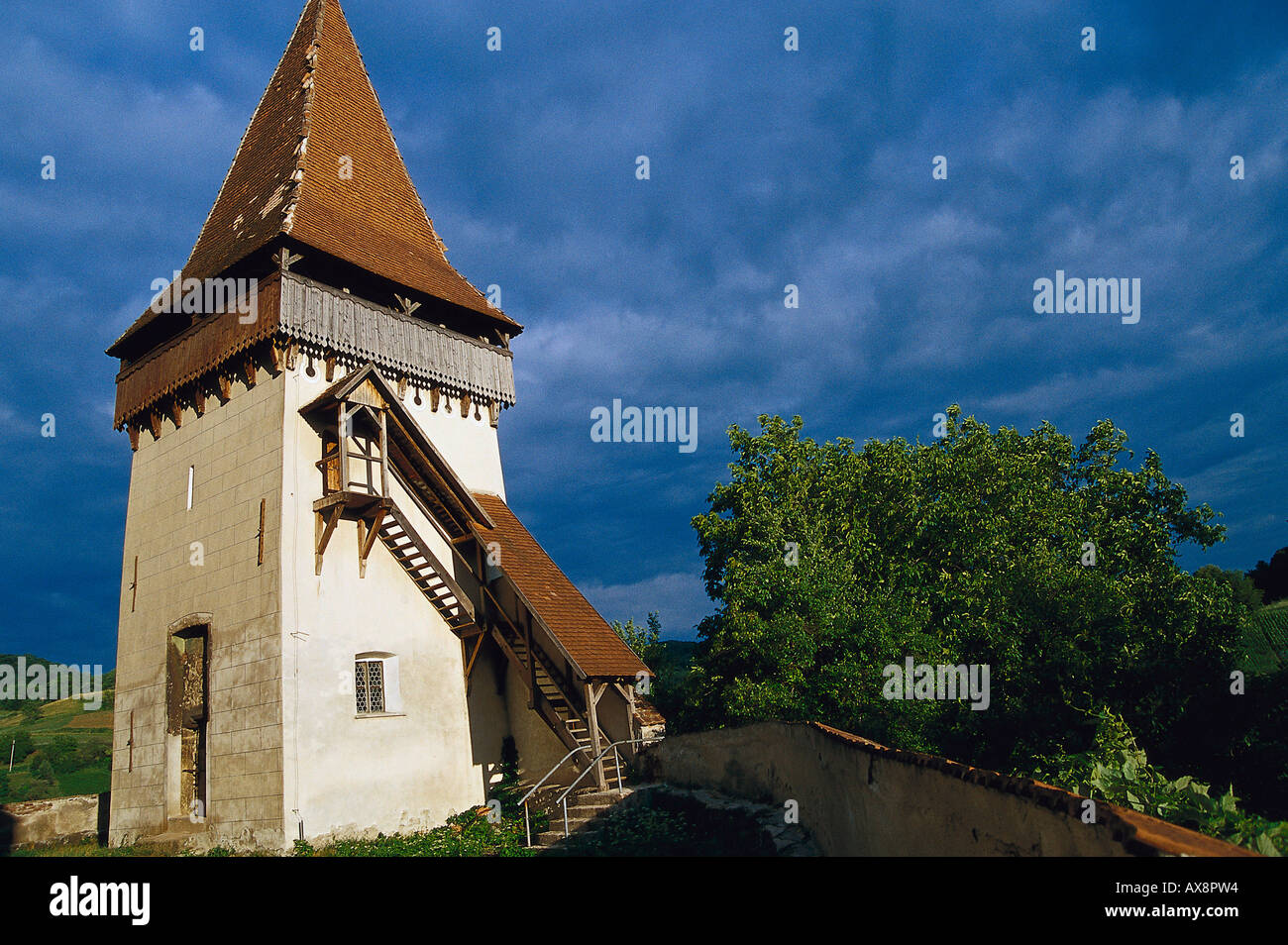 Fortified church of Biertan with tower, Kirchenburg, Biertan ...