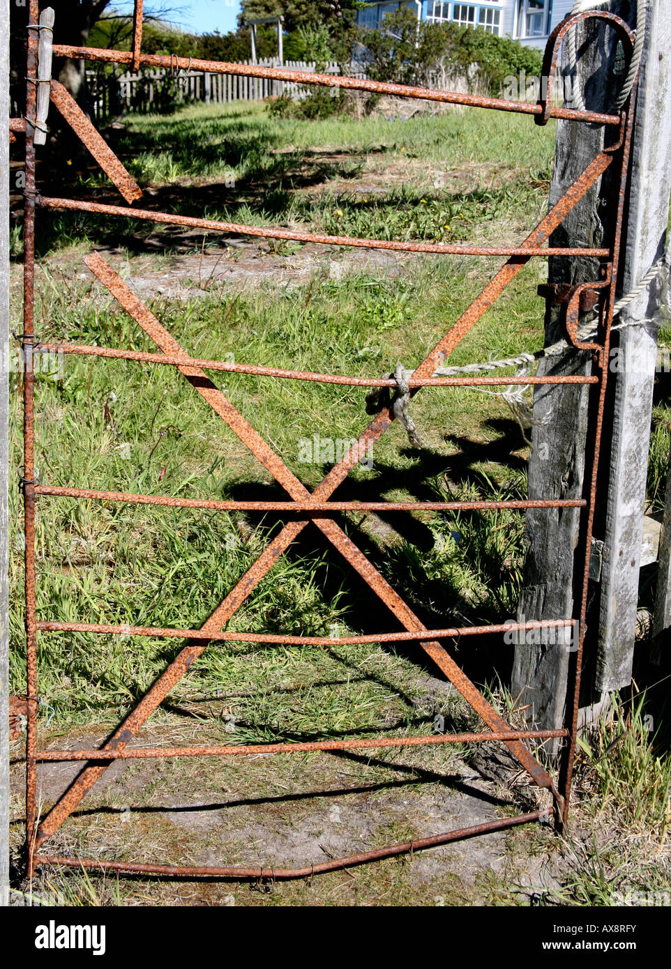 metal gate rusting with grass in background Stock Photo - Alamy