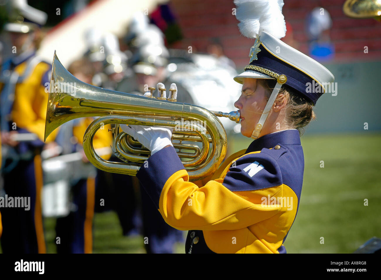 American High School Marching Band performs during the halftime of a ...