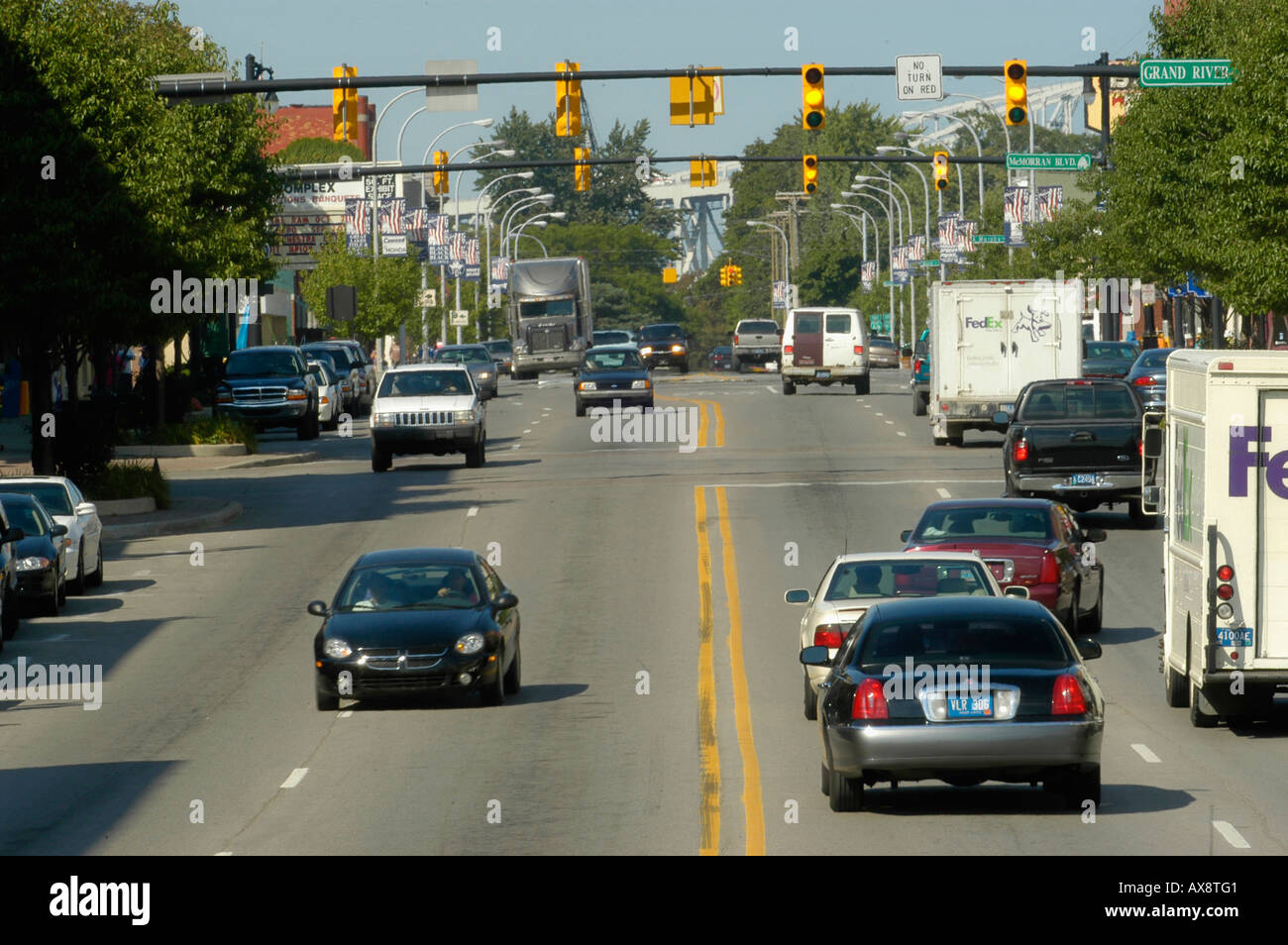 Traffic and street lights on main street USA United State Stock Photo ...
