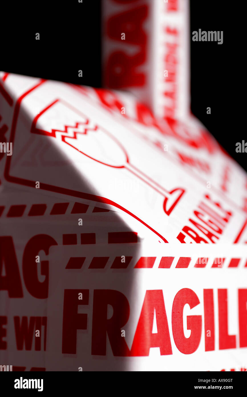 "model house with fragile labels representing the current fragile ...