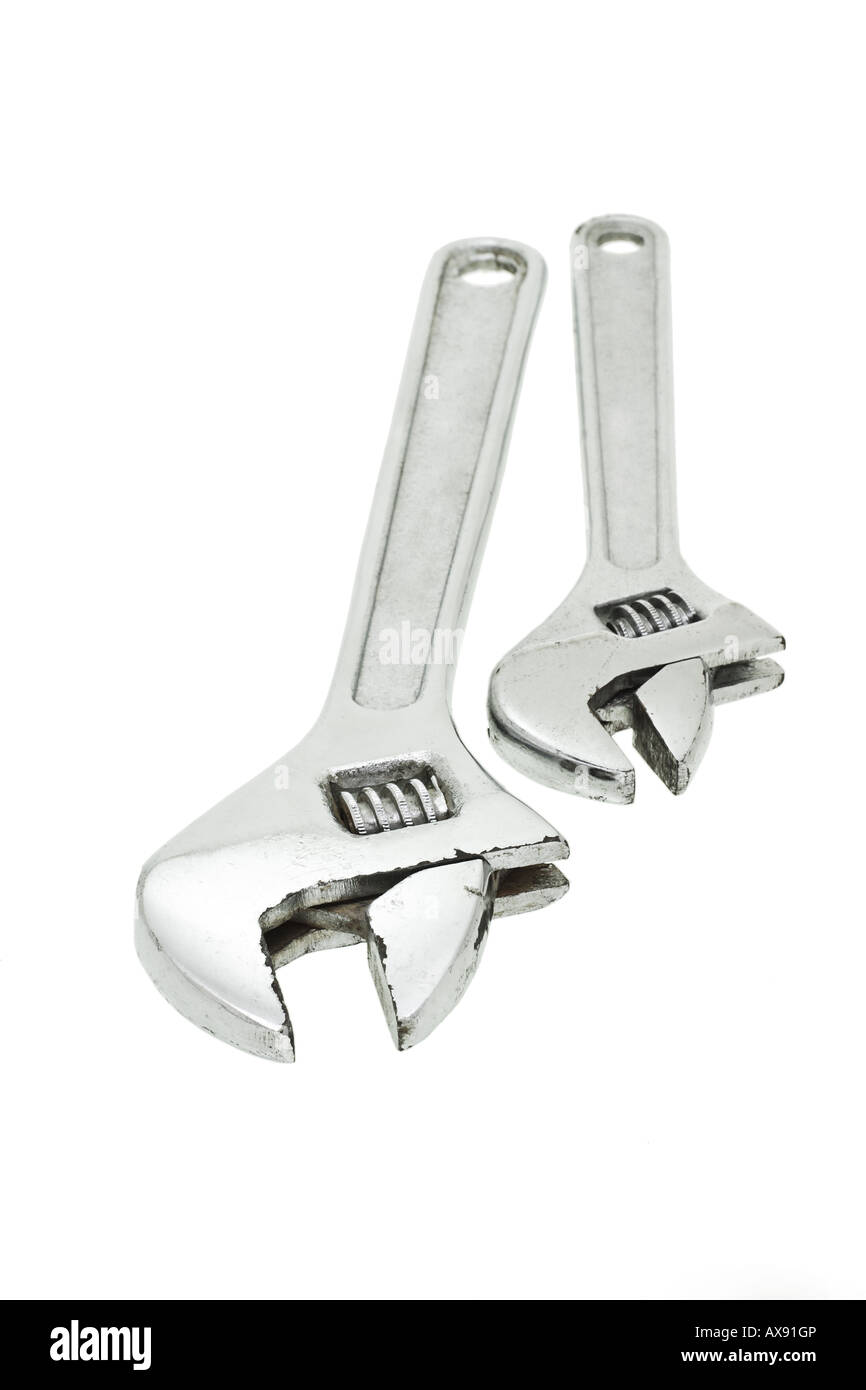 Adjustable wrenches of different sizes on white background Stock Photo ...