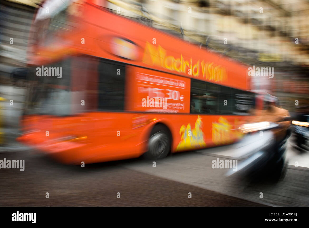 A Madrid vision tourist bus bus shot with zoom blur effect Stock Photo ...