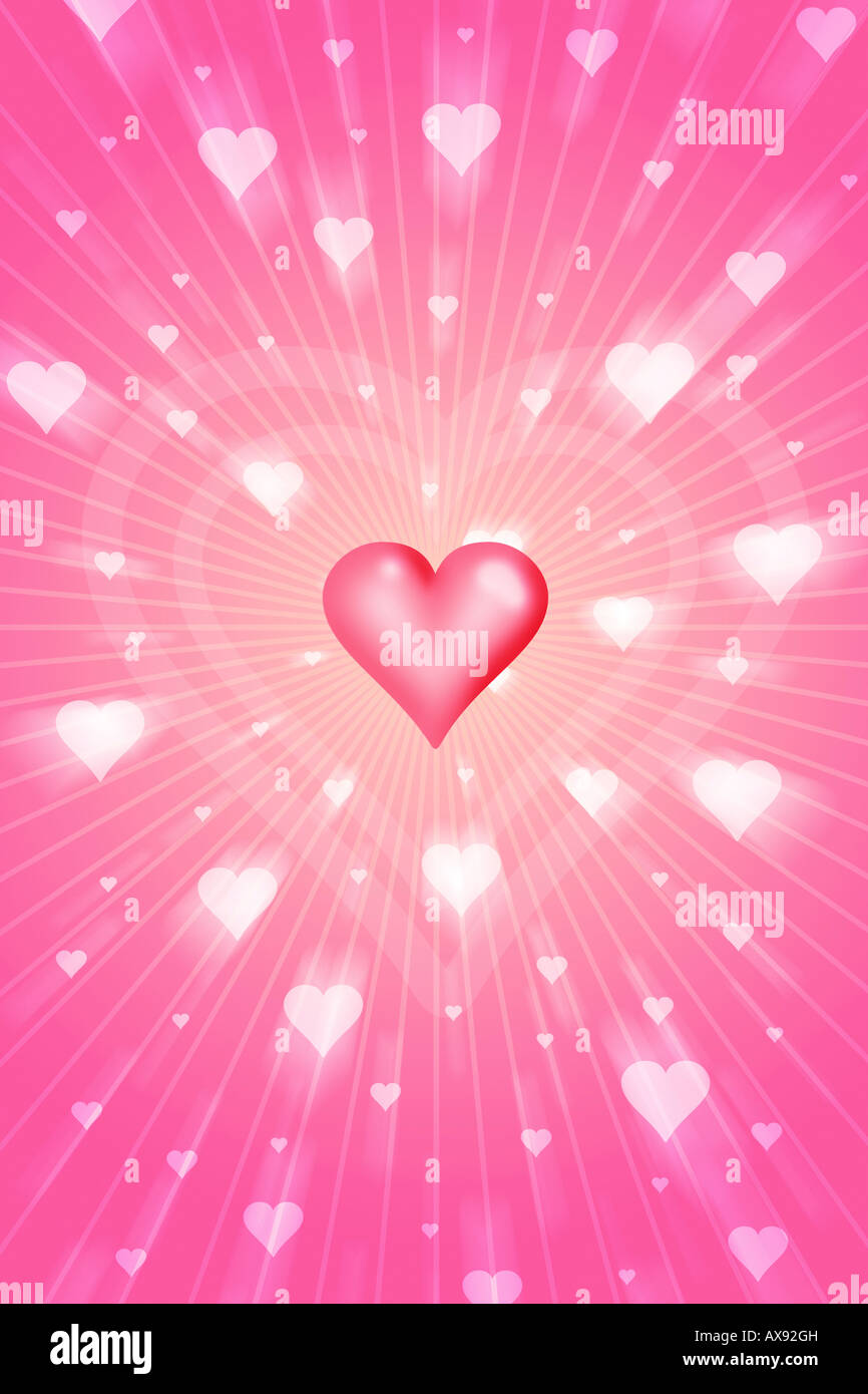 radiant love with flying hearts Stock Photo - Alamy