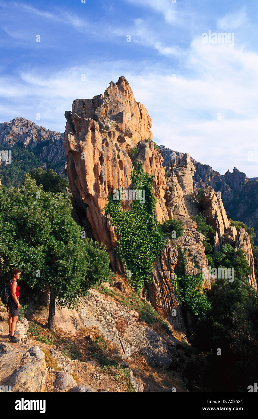 Hiking, Les Calanche, Les Calanche, near Porto, west coast Corsica ...