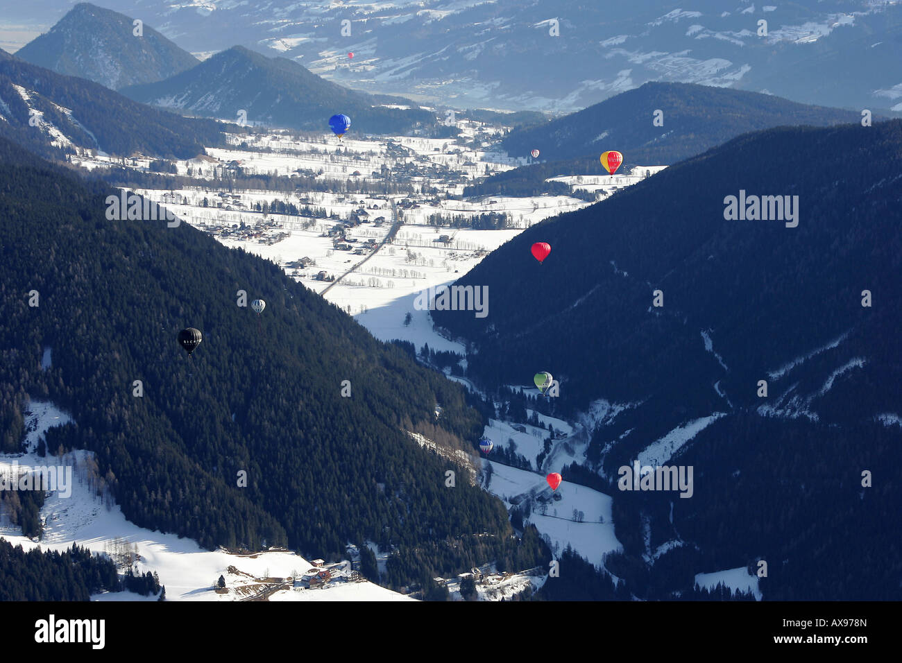 Hot air balloons over Filzmoos, Austria Stock Photo - Alamy