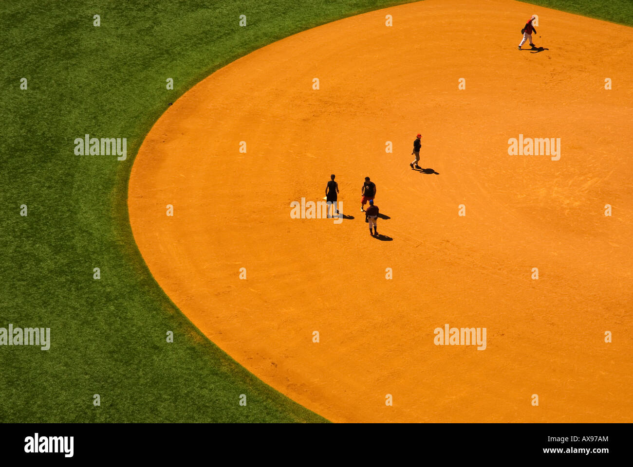 Big round Baseball Infield with Ballplayers Stock Photo - Alamy