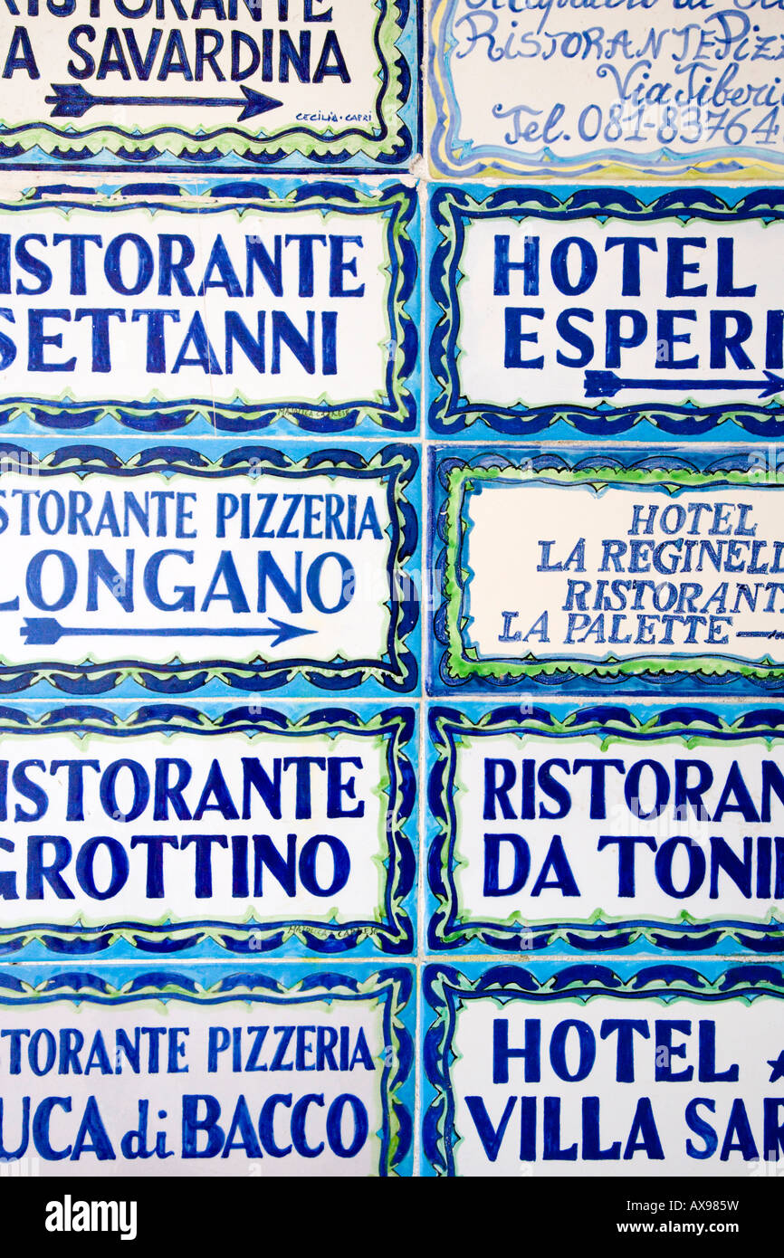 Painted tile business signs Capri Italy Stock Photo - Alamy