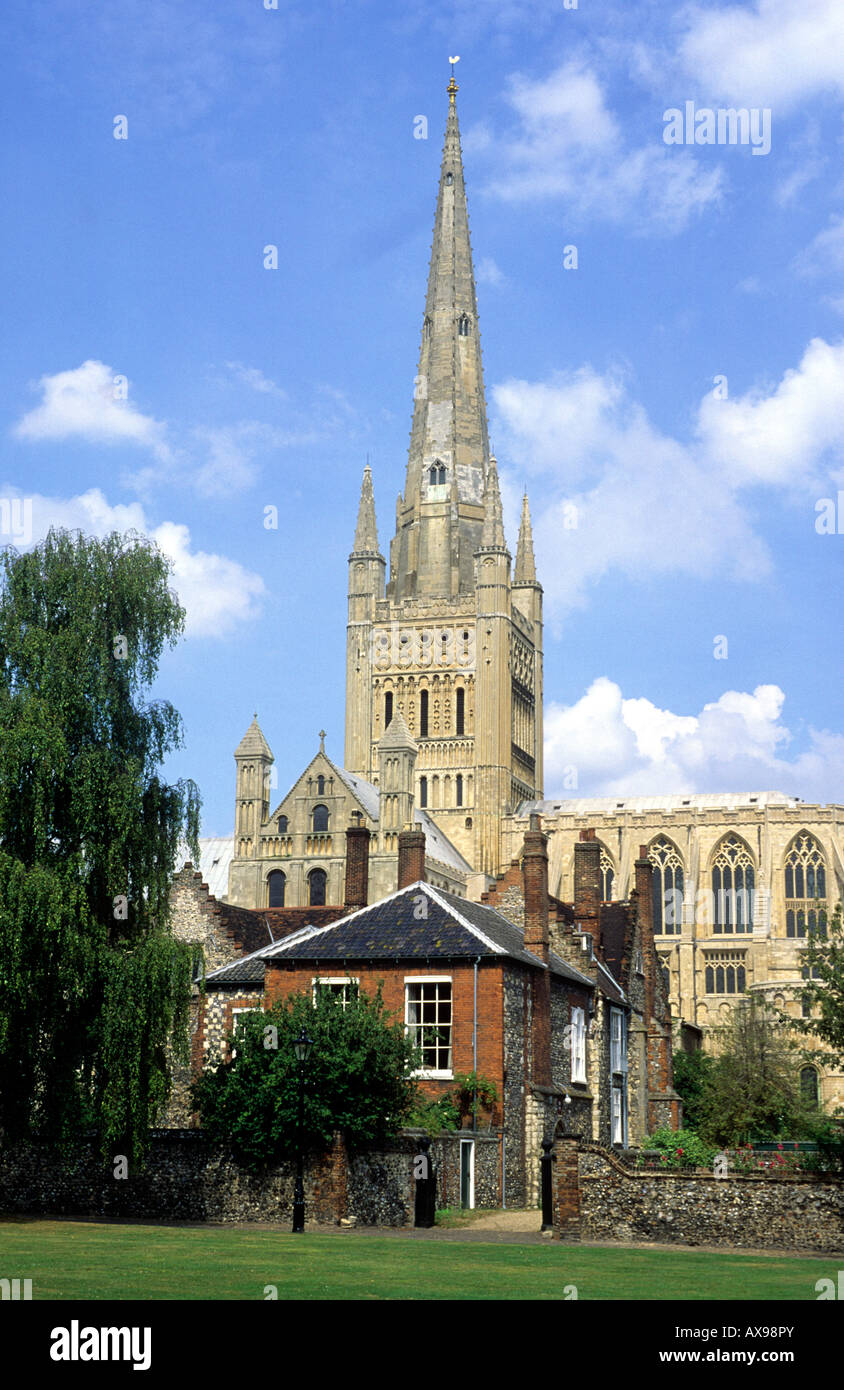 Norwich Cathedral Norman Tower Spire Norfolk UK English Medieval ...