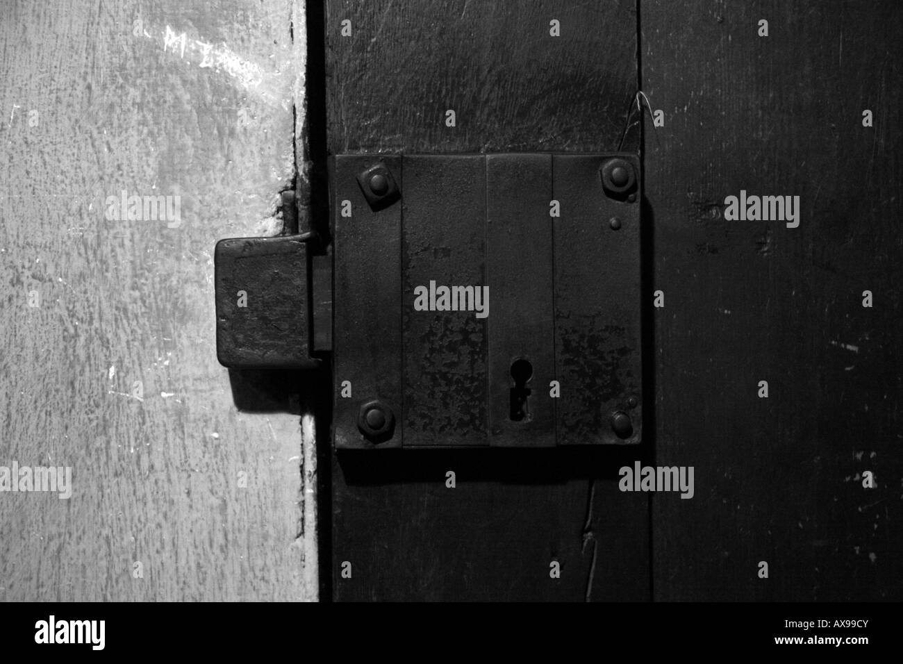 A door lock to an underground prison cell in Block 11, Auschwitz ...