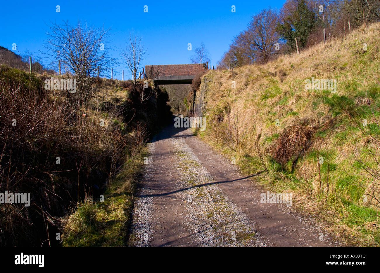 Former rail track from Blaenserchan Colliery with bridge over near ...