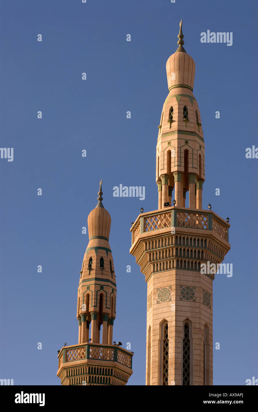 Minarets of the New Mosque in the modern town of Ghadames, Libya, North ...
