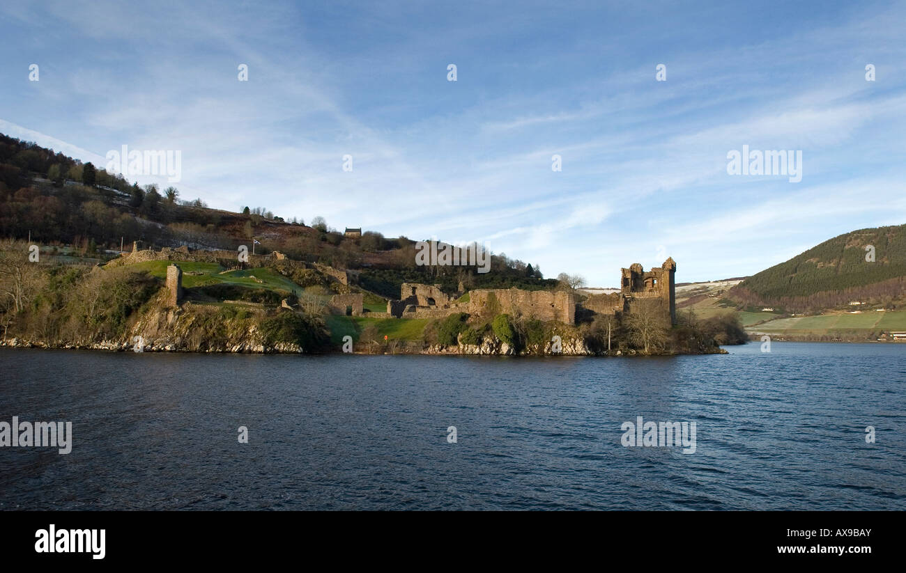 Urquhart Castle on the shore of Loch Ness a large deep freshwater loch ...