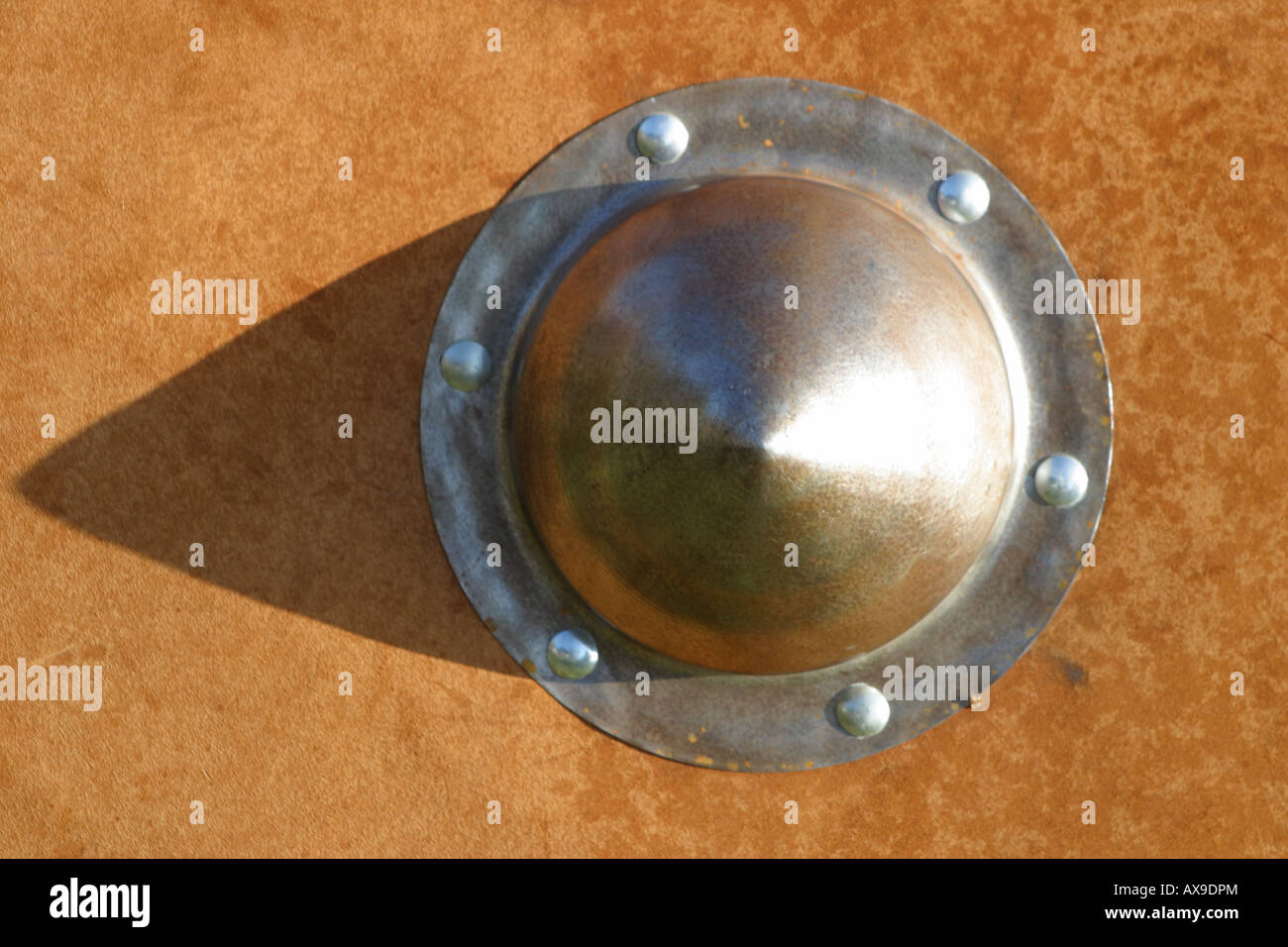 saxon style medieval wood shield metal buffer Stock Photo - Alamy
