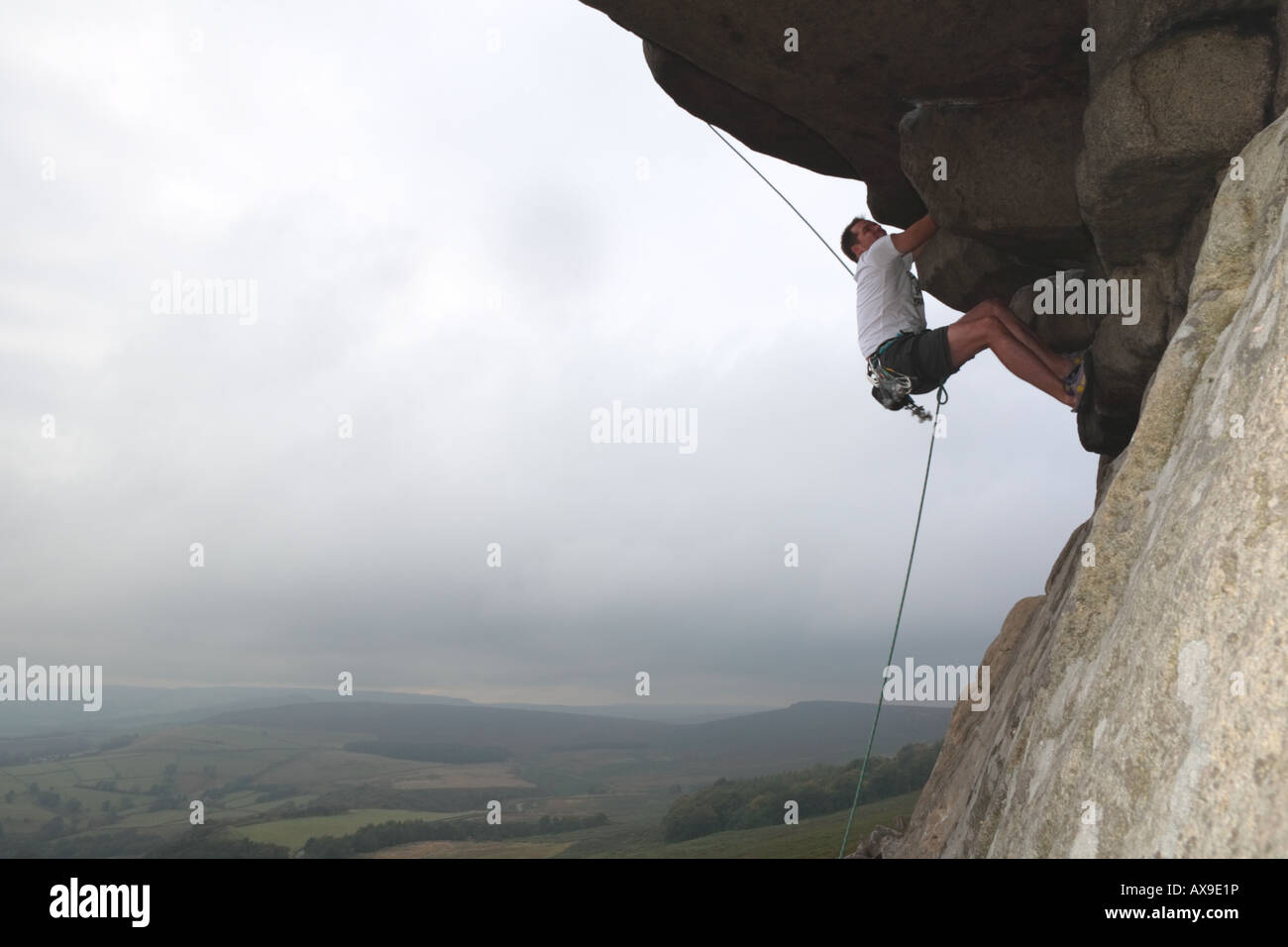 Climbing at Stanage Edge Derbyshire Peak District UK Stock Photo - Alamy